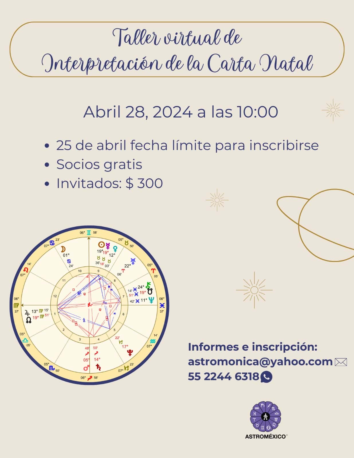 Taller Virtual de interpretación de carta natal - 28 Abril - Astroméxico